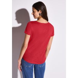 Street One Damen T-Shirt, rot, Gr. 46, unifarben, Web, 50% Baumwolle, 50% Modal, Shirts, mit V-Ausschnitt