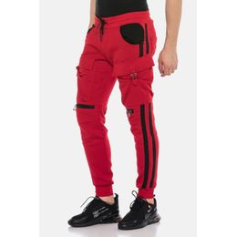 Cipo & Baxx CIPO & BAXX Herren Trainingshose "HOMEWEAR", rot, Gr. L, gestreift, 70% Baumwolle, 30% Polyester, Hosen, im sportlichen Look, CR125