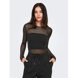 Jacqueline de Yong JDY Damen Langarmshirt "JDYELSA NEW L/S O NECK TOP JRS NOOS", schwarz, Gr. S, transparent, unifarben, Netz, Obermaterial: 90% Polyester, 10%