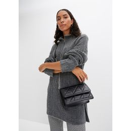 bonprix Damen Longpullover, grau, Gr. 52, meliert, unifarben, Strick, Obermaterial: 67% Polyacryl, 30% Polyester, 3% Elasthan, Pullover, mit