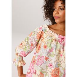 Aniston CASUAL Damen Schlupfblusewollwei&szlig;, rosa, gelb, hellgr&uuml;n, orange, pink, hellblau, braun, Gr. 40, bedruckt, gebl&uuml;mt, Web, Obermaterial: 100%