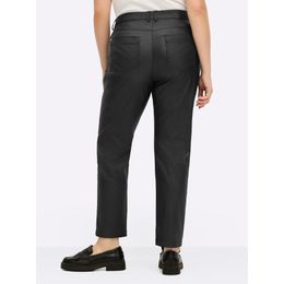 sheego Damen Lederimitathose, schwarz, Gr. 54, unifarben, 77% Viskose, 20% Polyamid, 3% Elasthan, Hosen