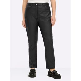 sheego Damen Lederimitathose, schwarz, Gr. 56, unifarben, 77% Viskose, 20% Polyamid, 3% Elasthan, Hosen