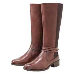 sheego Damen Weitschaftstiefel, Gr. 39, braun, Glattleder, Leder, Schuhe