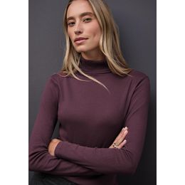 Street One Damen Langarmshirt, lila, Gr. 44, unifarben, Rippware, Obermaterial: 95% Baumwolle, 5% Elasthan, Shirts, mit Rippstruktur
