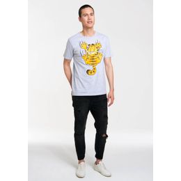 logoshirt Herren T-Shirt "Garfield Scratches", grau, Gr. M, bedruckt, meliert, 95% Baumwolle, 5% Viskose, Shirts, mit witzigem Frontprint