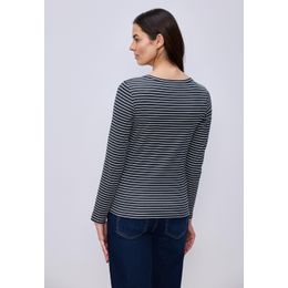 Street One Damen Langarmshirtshadowed navy, Gr. 44, gestreift, Feinripp, Obermaterial: 96% Baumwolle, 4% Elasthan, Shirts, im Streifen-Design und mit