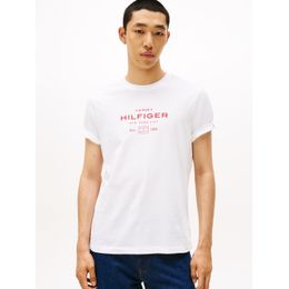 Tommy Hilfiger Herren T-Shirt "HILFIGER STACK GRAPHIC TEE", wei&szlig;, Gr. XL, unifarben, Single Jersey, Obermaterial: 100% Baumwolle, Shirts, Regular fit