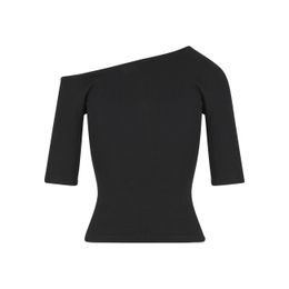Urban Classics Damen T-Shirt "Urban Classics Ladies Organic Asymmetric Rib Tee"schwarz, Gr. S, unifarben, 100% Baumwolle, Shirts