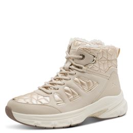 Tamaris Damen Winterboots, Gr. 36, beige, Lacksynthetik, Lederimitat, Nylon, kontrastfarbene Details, unifarben, Schuhe, Keilabsatz, Schn&uuml;rboots mit