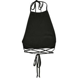 Urban Classics Damen Yoga & Relax Shirt "Urban Classics Damen Ladies Rib Trapeze Cropped Top"schwarz, Gr. S, unifarben, 75% Polyester, 20% Viskose,