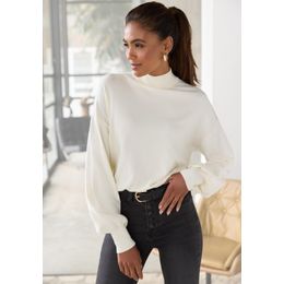 Lascana Damen Strickpullover, beige, Gr. 44, unifarben, Strick, Obermaterial: 50% Viskose, 25% Polyamid, 25% Polyester, Pullover, mit kleinem