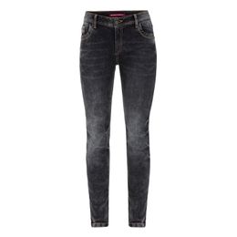 Cipo & Baxx CIPO & BAXX Damen Slim-fit-Jeans "Jeans", grau, Gr. 30, unifarben, 98% Baumwolle, 2% Elasthan, Jeans, im Used-Look, WD443