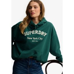 Superdry Damen Kapuzensweatshirt "Luxe Casual Emb Relaxed Hood", gr&uuml;n, Gr. L, bedruckt, Sweatware, Obermaterial: 100% Baumwolle, Sweatshirts,