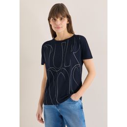 Cecil Damen T-Shirtuniversal blau, Gr. L, bedruckt, Web, 50% Modal, 50% Baumwolle, Shirts, mit U-Boot-Ausschnitt