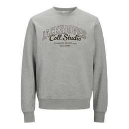 Jack & Jones JACK & JONES Herren Sweatshirt "JJMAKOTO SWEAT CREW NECK", grau, Gr. L, bedruckt, meliert, angeraute Sweatware, Obermaterial: 80% Baumwolle, 20%