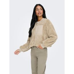 Only Damen Pl&uuml;schjacke "ONLANNA CONTACT LIFE SHORT JACKET CC OTW", beige, Gr. L, unifarben, Pl&uuml;sch, Obermaterial: 100% Polyester, Jacken, Brusttasche