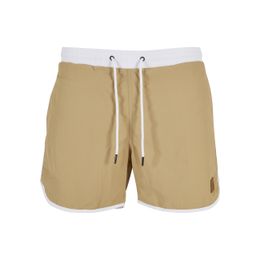 Badeshorts Urban Classics "Urban Classics Herren Retro Swimshorts", Herren, Gr. M, US-Gr&ouml;&szlig;en, wei&szlig;, unionbeige, 100% Polyamid, Badehosen Badeshorts