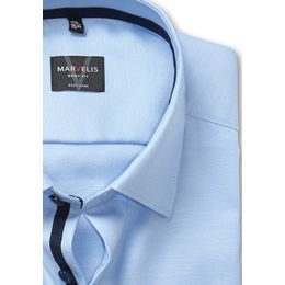 MARVELIS Herren Langarmhemd, blau, Gr. 44, unifarben, Web, Obermaterial: 100% Baumwolle, Hemden, Businesshemd, New-York-Kentkragen, unifarben,
