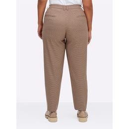 sheego Damen Webhose, braun, Gr. 56, gemustert, kariert, mehrfarbig, 64% Polyester, 34% Viskose, 2% Elasthan, Hosen