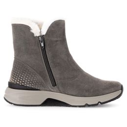 Damen Winterboots, Gabor Rollingsoft, Gr. 40, grau, Veloursleder, Schuhe, Keilabsatz, Stiefelette mit der typischen rollingsoft-Laufsohle