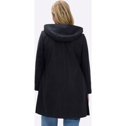 sheego Damen Kurzmantel, schwarz, Gr. 58, unifarben, unifarben mit Farbeinsatz, unifarben mit Farbeins&auml;tzen, 90% Polyester, 10% Wolle, M&auml;ntel
