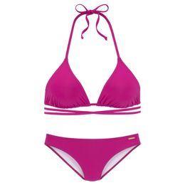 Bruno Banani Damen Triangel-Bikini, lila, Gr. 34, unifarben, Microfaser, Recycling-Polyamid, Bikini-Sets, unifarben mit langem Bindeband