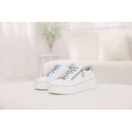 Remonte Damen Plateausneaker, Gr. 42, wei&szlig;, Leder, unifarben mit Farbeinsatz, Schuhe, Freizeitschuh, Halbschuh, Schn&uuml;rer mit Wechselfu&szlig;bett