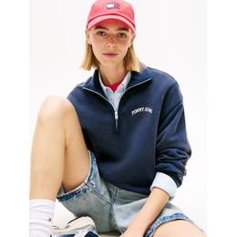 Tommy Jeans Damen Sweatshirt "TJW RLX SH VARSITY 1/4 ZIP", blau, Gr. L, unifarben, Sweatware, Obermaterial: 100% Baumwolle, Sweatshirts, Baumwolle,
