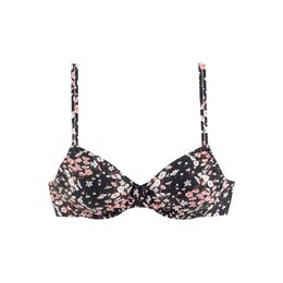 Lascana Damen B&uuml;gel-Bikini-Top "Blair", schwarz, Gr. 40, gebl&uuml;mt, Polyamid, Bikini-Oberteile, mit floralem Design