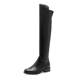 Tamaris Damen Overkneestiefel, Gr. 36schwarz, Lederimitat, unifarben, Schuhe, Blockabsatz, Langschaftstiefel mit kleinem T-Logoemblem