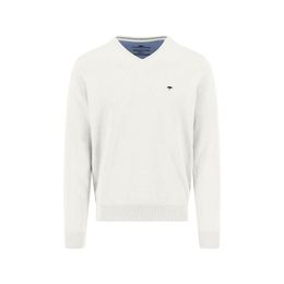 Fynch-Hatton Herren Strickpullover, wei&szlig;, Gr. XL, unifarben, Feinstrick, Obermaterial: 100% Baumwolle, Pullover, aus Baumwolle, mit V-Ausschnitt,