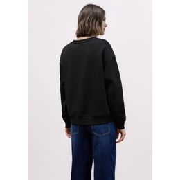 Damen Rundhalspulloverschwarz, Gr. 36, STREET ONE STUDIO, unifarben, Web, 60% Baumwolle, 40% Polyester, Pullover, mit Wording