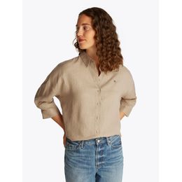 Tommy Hilfiger Damen 3/4-Arm-Shirt "ESS LINEN LOOSE 3-4 SLEEVE SHIRT", braun, Gr. 32, gestreift, Web, Obermaterial: 100% Leinen, Shirts, mit