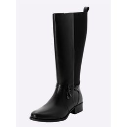 sheego Damen Weitschaftstiefel, Gr. 37, schwarz, Glattleder, Leder, Schuhe