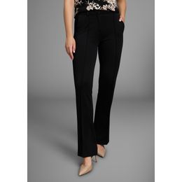 Laura Scott Damen Schlaghose, schwarz, Gr. 42, unifarben, Milano Rib, Obermaterial: 76% Polyester, 20% Viskose, 4% Elasthan, Hosen, aus bequemer,