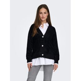 Only Damen Strickjacke "ONLELLA PIUMO LS CARDIGAN KNT NOOS", schwarz, Gr. XL, unifarben, Strick, Obermaterial: 70% Nylon, 30% Polyacryl, Strickjacken