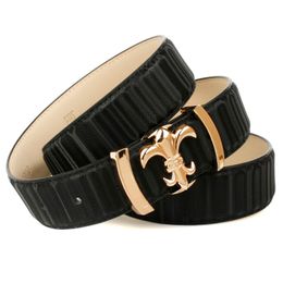Anthoni Crown Damen Lederg&uuml;rtel, schwarz, festlich, Gr. 95, gestreift, unifarben, Rindsleder, G&uuml;rtel, mit filigraner goldfarbener Koppel-Schlie&szlig;e