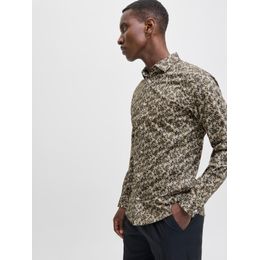Jack & Jones JACK & JONES Herren Langarmhemd "JPRBLABLACKPOOL STRETCH AOP LS SHIRT SN"beech, Gr. XL, Web, Obermaterial: 96% Baumwolle, 4% Elasthan, Hemden