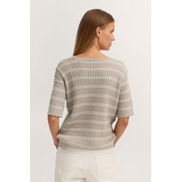 Bugatti Damen Rundhalspullover "Gestreift", beige, Gr. XS, gestreift, Rippstrick, 80% Baumwolle, 20% Polyamid, Pullover, mit kurzem Arm und