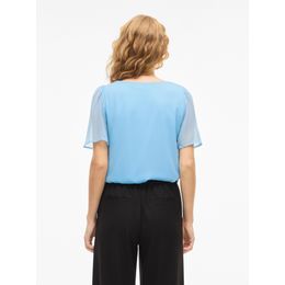 Vila Damen T-Shirt "VIFALIA V-NECK S/S TOP - NOOS", blau, Gr. 42, unifarben, Jersey, Obermaterial: 100% Polyester, Shirts