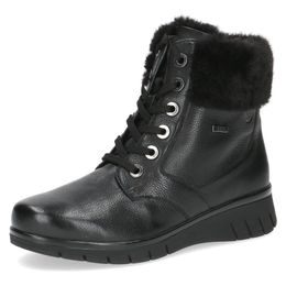 Caprice Damen Winterboots, Gr. 38, schwarz, Nappaleder, Textil, unifarben, Schuhe, Keilabsatz, Schn&uuml;rboots, Schn&uuml;rstiefelette in Weite H (sehr weit)