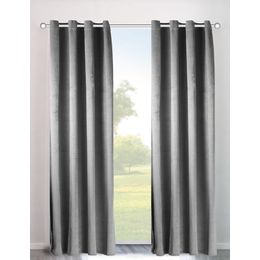 Vorhang OTTO HOME, B:140cm H:225cm, grau, Polyester, Polyester, Wohnzimmer, Gardinen, "Velvet Uni", Blickdichter Samt, 2-er Set, edel, Gardine,