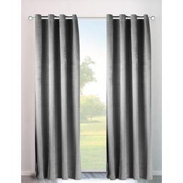 Vorhang OTTO HOME, B:140cm H:245cm, grau, Polyester, Polyester, Wohnzimmer, Gardinen, "Velvet Uni", Blickdichter Samt, 2-er Set, edel, Gardine,