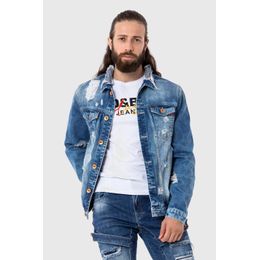 Cipo & Baxx CIPO & BAXX Herren Jeansjacke "Jacke", blau, Gr. M, unifarben, 100% Baumwolle, Jacken, im destroyed Look