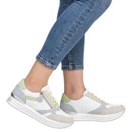 Remonte Damen Plateausneaker, Gr. 41, wei&szlig;, Leder, Lederimitat, kontrastfarbene Details, Schuhe, Freizeitschuh, Halbschuh, Schn&uuml;rschuh mit loser