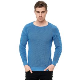 Rusty Neal Herren Strickpullover, blau, Gr. L, unifarben, 50% Polyacryl, 50% Baumwolle, Pullover, mit modernem Rundhalsausschnitt