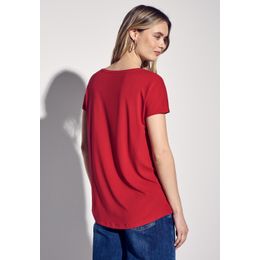 Street One Damen T-Shirt, rot, Gr. 38, unifarben, Stoff, 96% Viskose, 4% Elasthan, Shirts, mit U-Boot-Ausschnitt