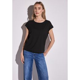 Street One Damen T-Shirt, schwarz, Gr. 36, unifarben, Stoff, 95% Viskose, 5% Elasthan, Shirts, mit U-Boot-Ausschnitt