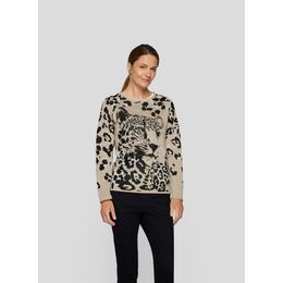 Rabe Damen Strickpullover, beige, Gr. 42, Jacquardmuster, Strick, Obermaterial: 50% Baumwolle, 50% Polyacryl, Pullover, mit Animal-Muster
